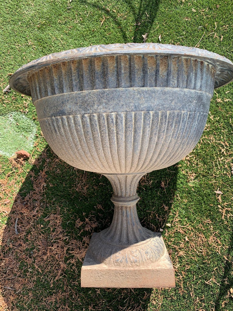 Impressive Large Antique Iron Urn Planter with Blue Green Patina at 1stDibs