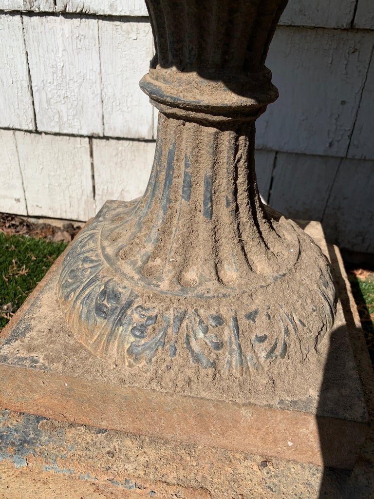 Impressive Large Antique Iron Urn Planter with Blue Green Patina at 1stDibs