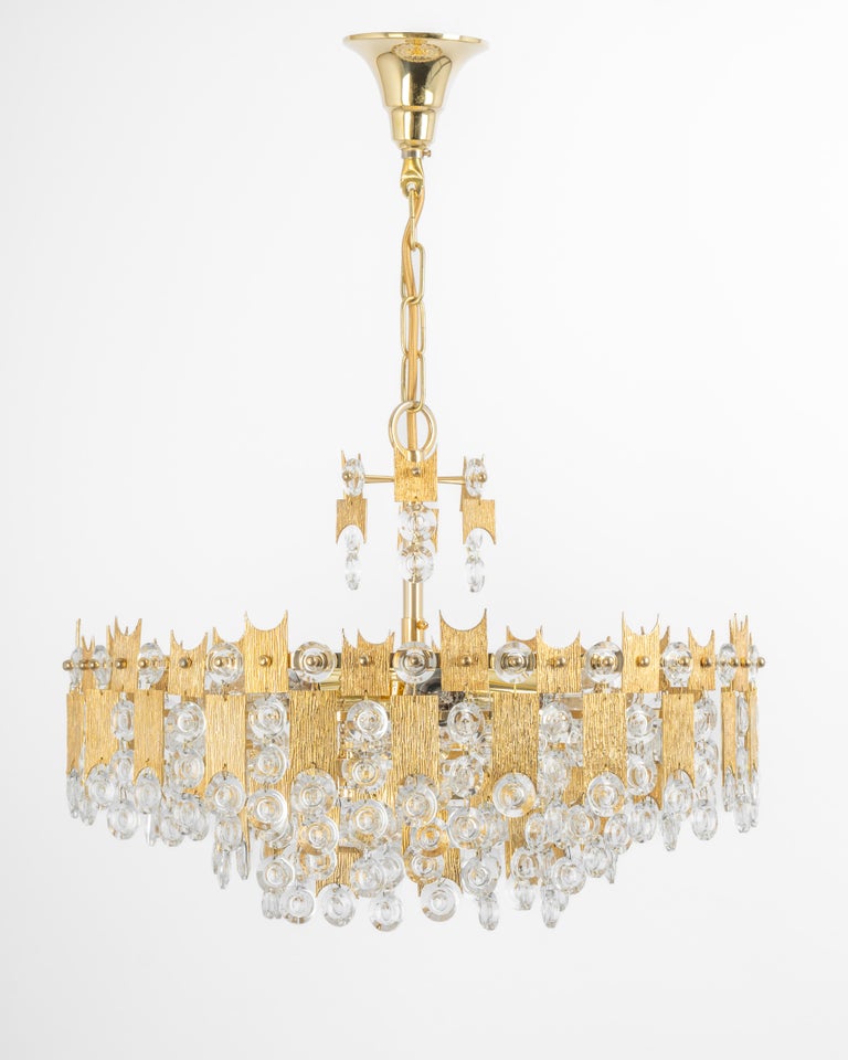 Impressive Large Gilt Brass and Crystal Glass Chandelier by Palwa ...