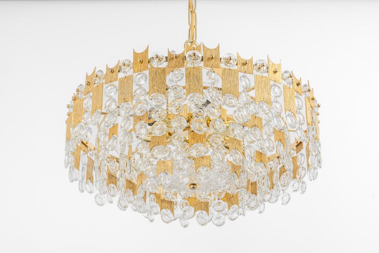 Impressive Large Gilt Brass and Crystal Glass Chandelier by Palwa ...