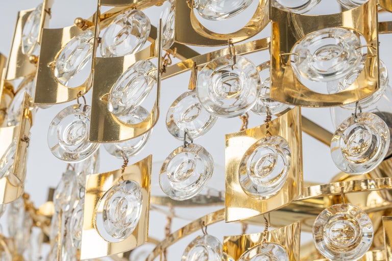 Impressive Large Gilt Brass and Crystal Glass Chandelier by Palwa ...