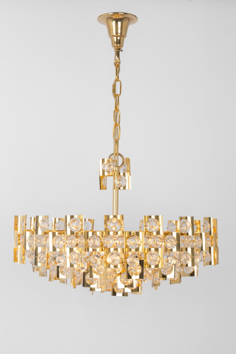 Impressive Large Gilt Brass and Crystal Glass Chandelier by Palwa ...