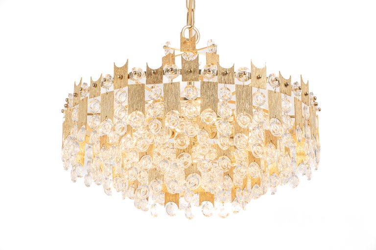 Impressive Large Gilt Brass and Crystal Glass Chandelier by Palwa ...