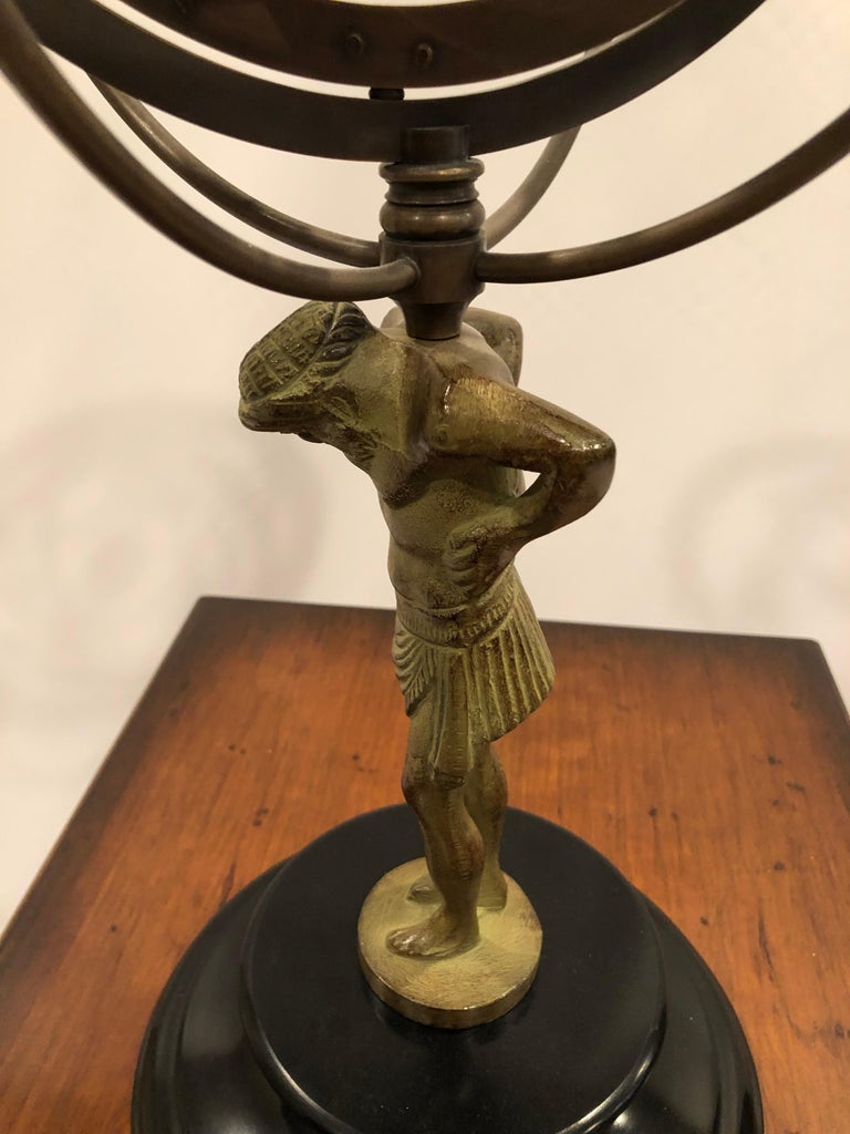 Impressive Metal Armillary Sculpture with Man and Globe on Shoulders For Sale at 1stDibs