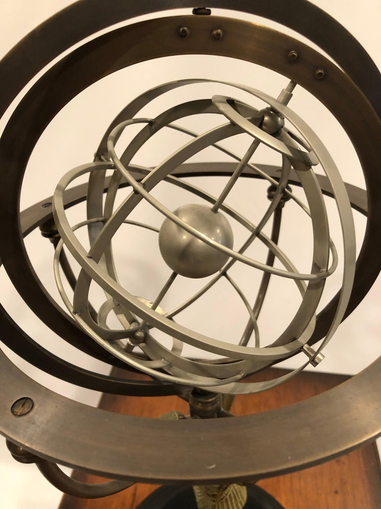 Impressive Metal Armillary Sculpture with Man and Globe on Shoulders For Sale at 1stDibs