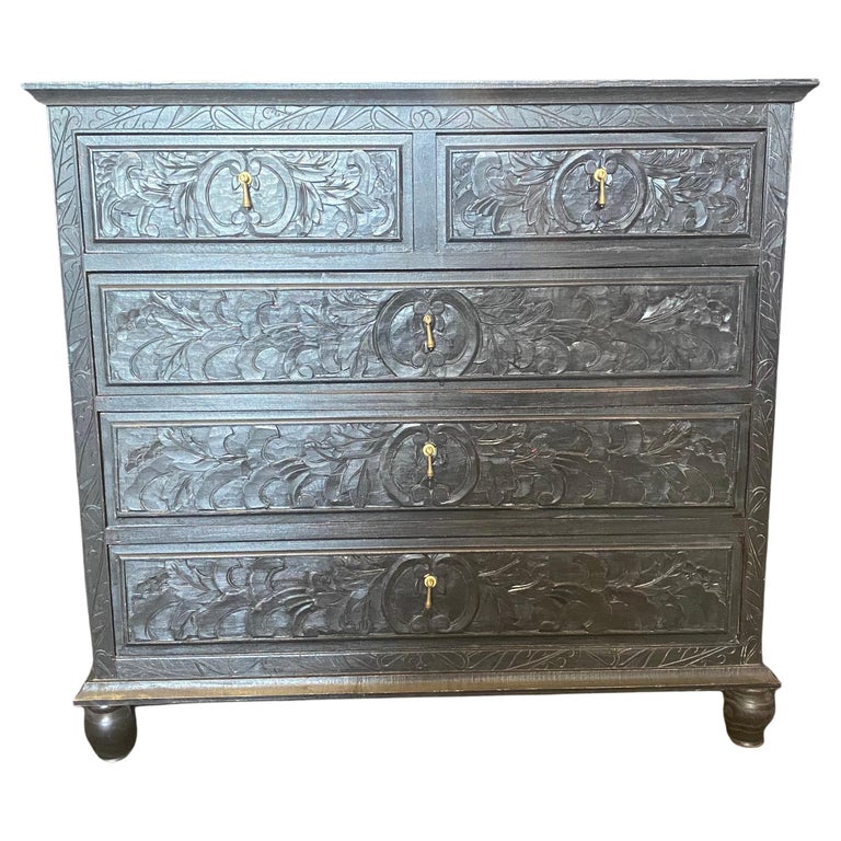Impressive Meticulously Carved Ebony Chest of Drawers with Teardrop ...