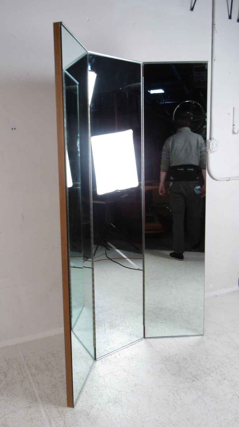 Impressive Mid-Century Modern Three Panel Mirrored Room Divider at ...