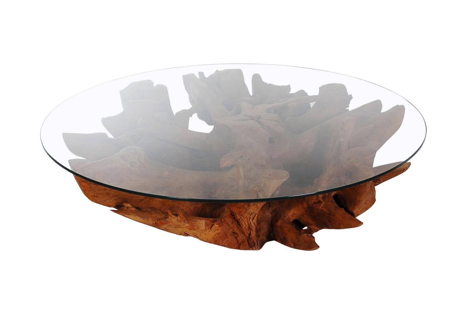 Impressive Midcentury Organic Modern Tree Root and Glass Round Cocktail ...