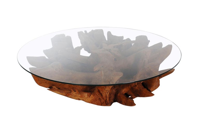 Impressive Midcentury Organic Modern Tree Root and Glass Round Cocktail ...