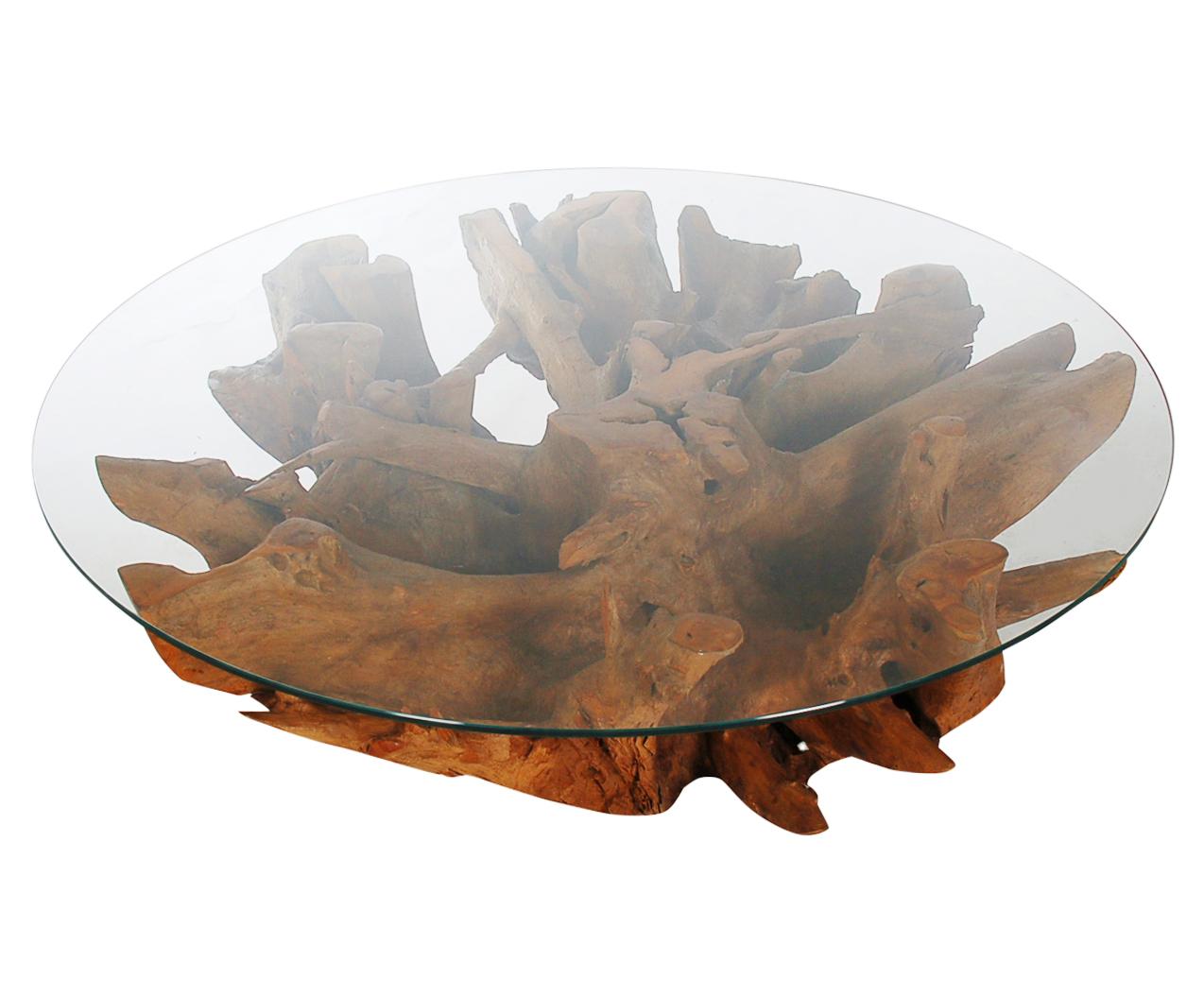 Impressive Midcentury Organic Modern Tree Root and Glass Round Cocktail ...