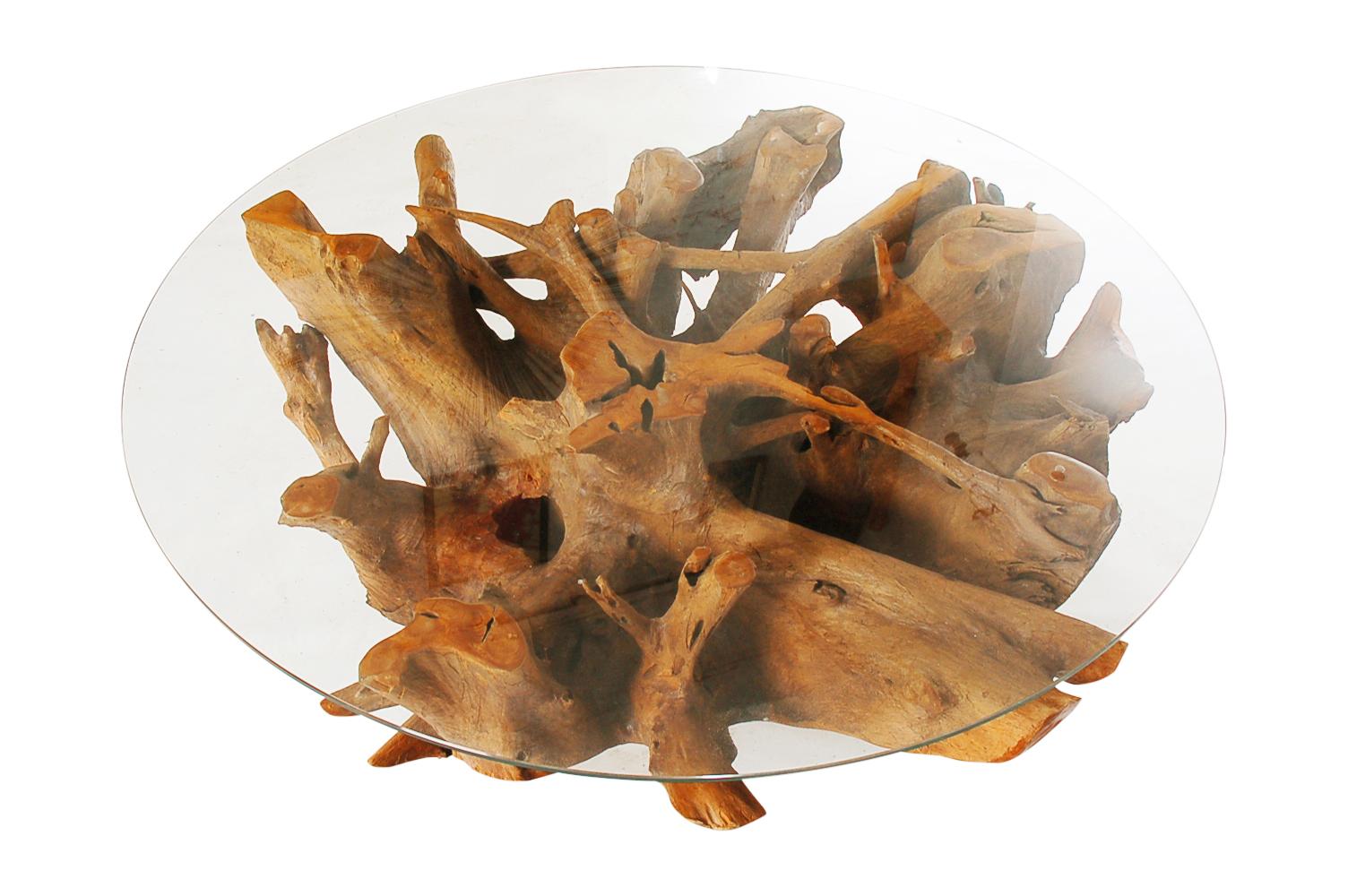 Impressive Midcentury Organic Modern Tree Root and Glass Round Cocktail ...