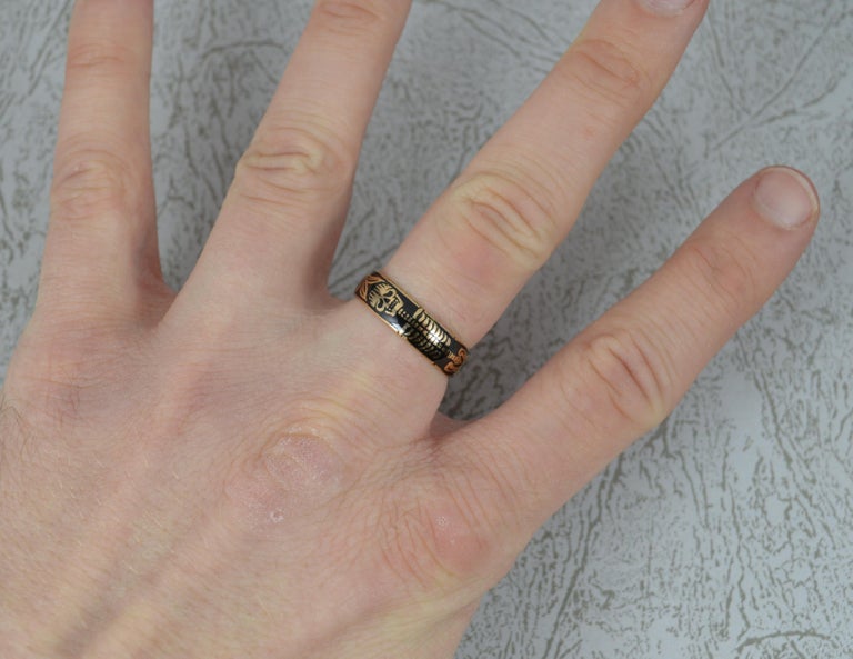 Impressive Momento Mori 22 Carat Gold and Enamel Skull Ring at 1stDibs