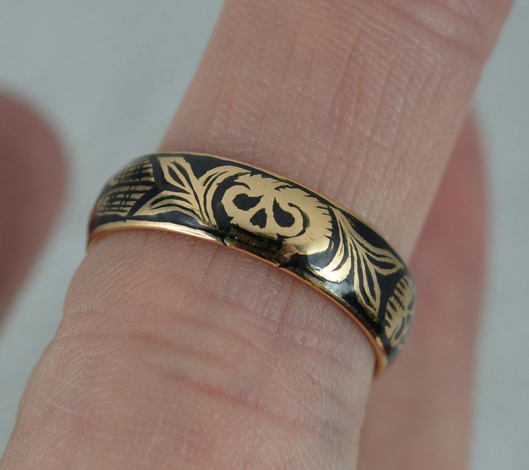 Impressive Momento Mori 22 Carat Gold and Enamel Skull Ring at 1stDibs