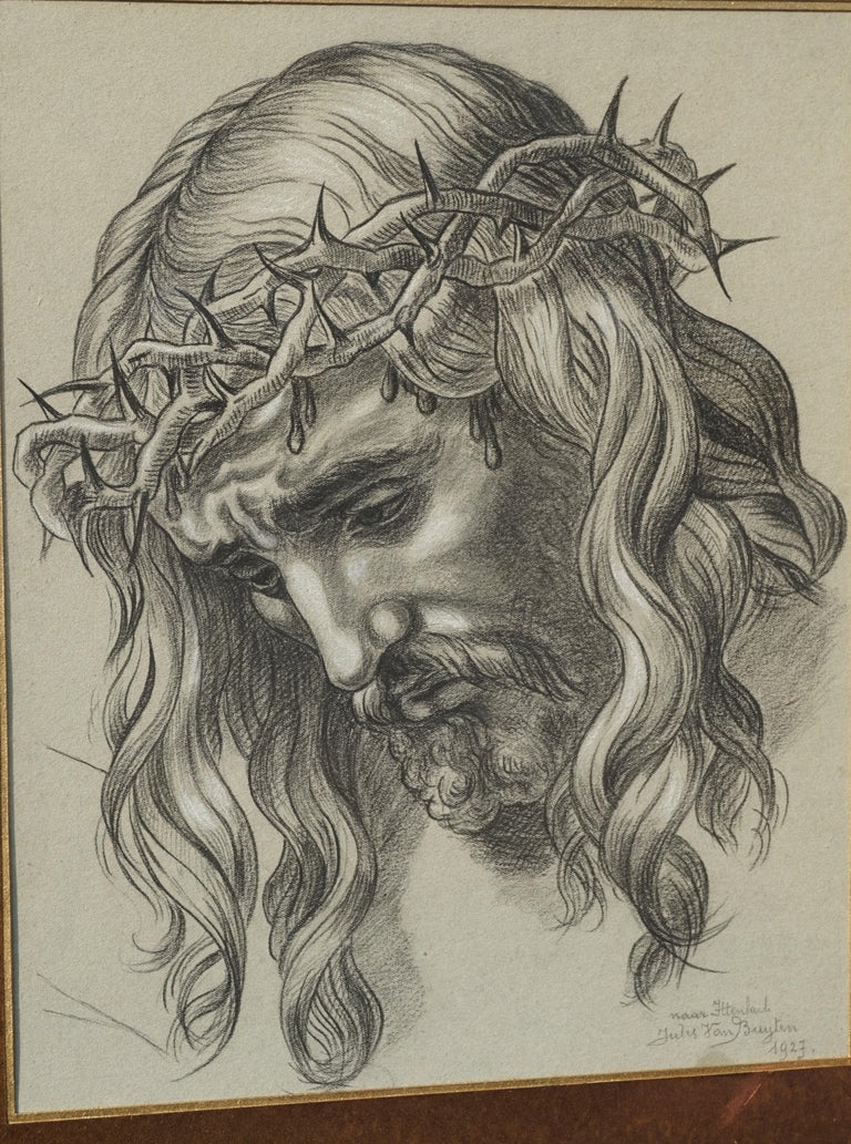 Impressive One of a Kind Antique Drawing of Christ Suffering, after F ...