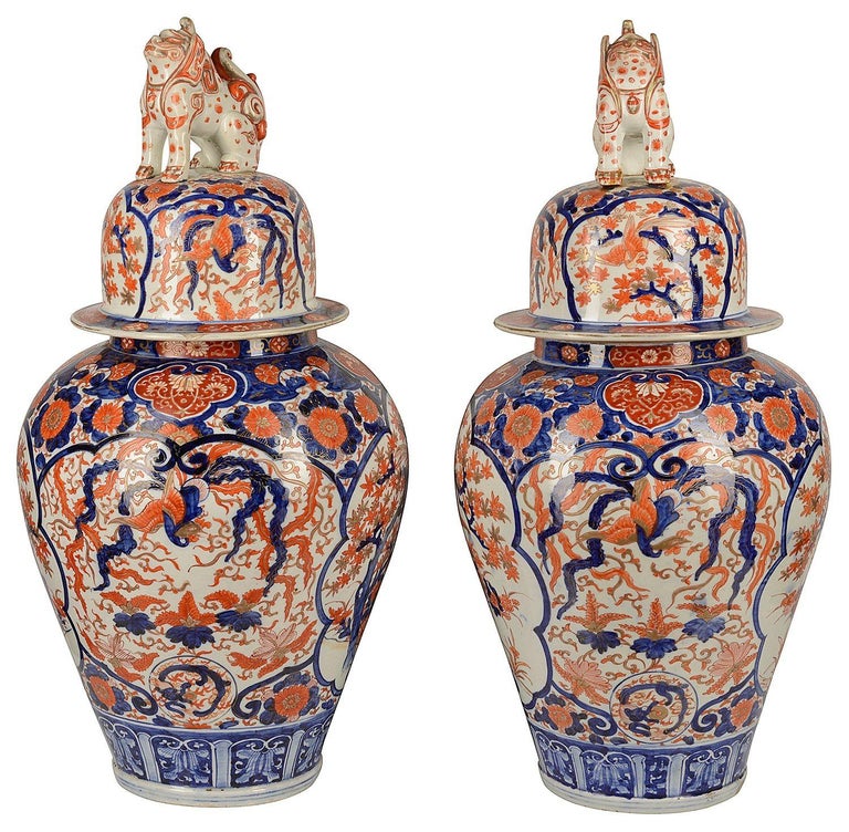 Impressive Pair 19th Century Imari Lidded Vases For Sale at 1stDibs