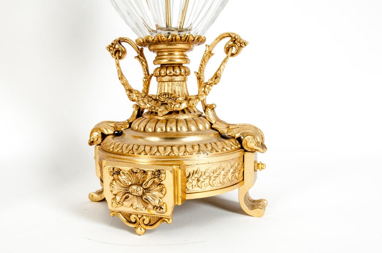 Impressive Pair of Footed Gilt Bronze-Mounted / Cut Crystal Urns For ...