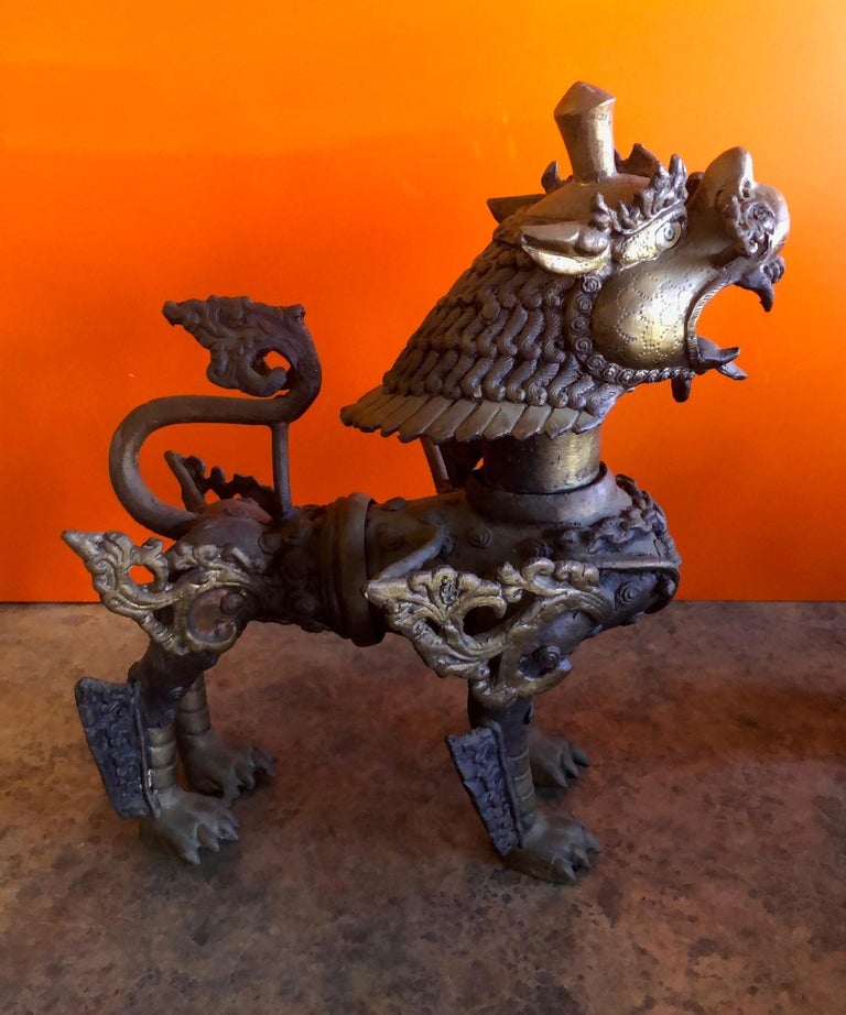 Impressive Pair of Patinated Bronze Chinese Foo Dogs or Tibetan Snow ...