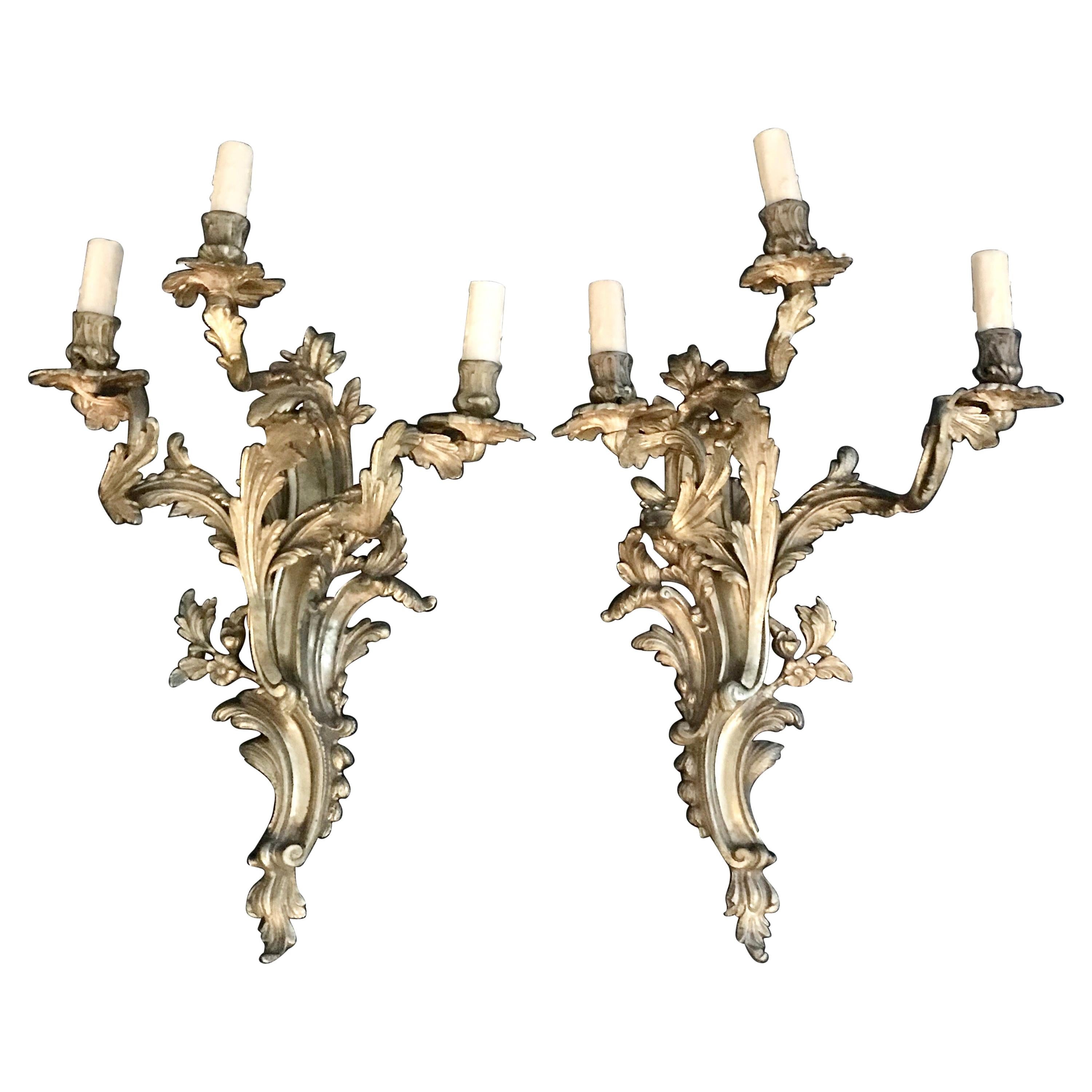 Pair of Splendid Bronze French Empire Wall Sconces For Sale at 1stDibs