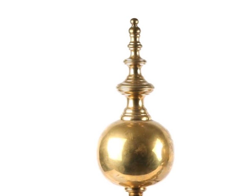 1800s Pr. Brass Steeple Finial Andirons- Lion Heads-Provenance For Sale ...