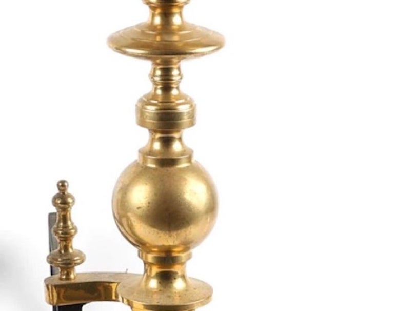 1800s Pr. Brass Steeple Finial Andirons- Lion Heads-Provenance For Sale ...