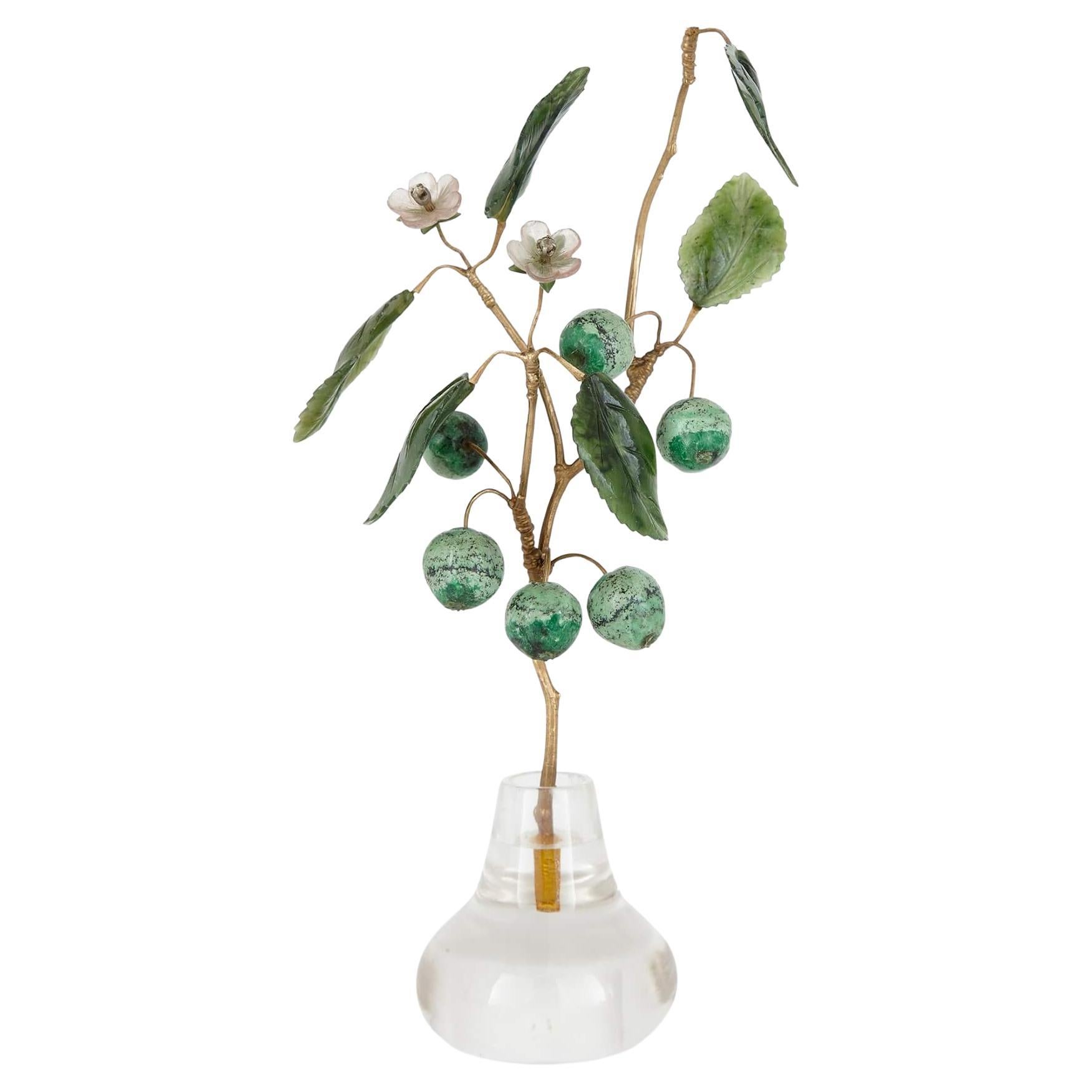 Fabergé Style Exquisite Wild Strawberry Stem with Crystal Vase at 1stDibs