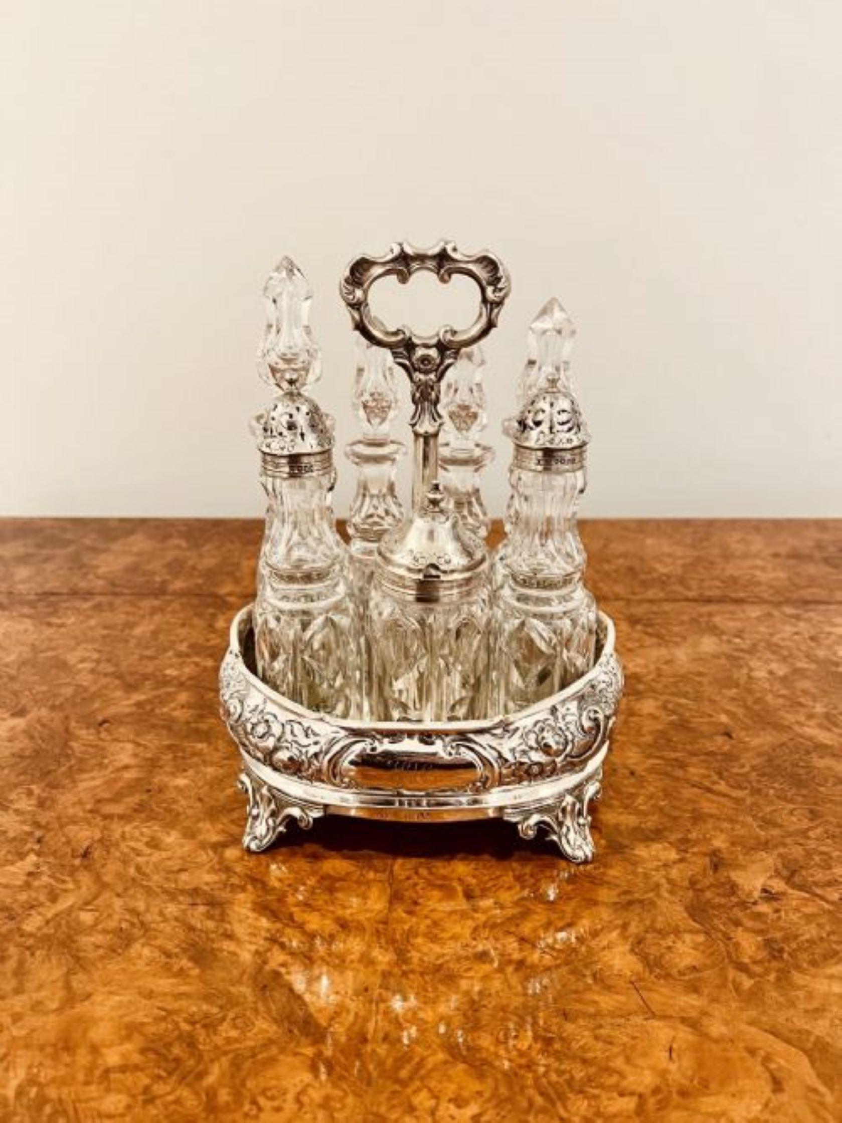 Impressive quality antique seven bottle silver cruet set For Sale at ...