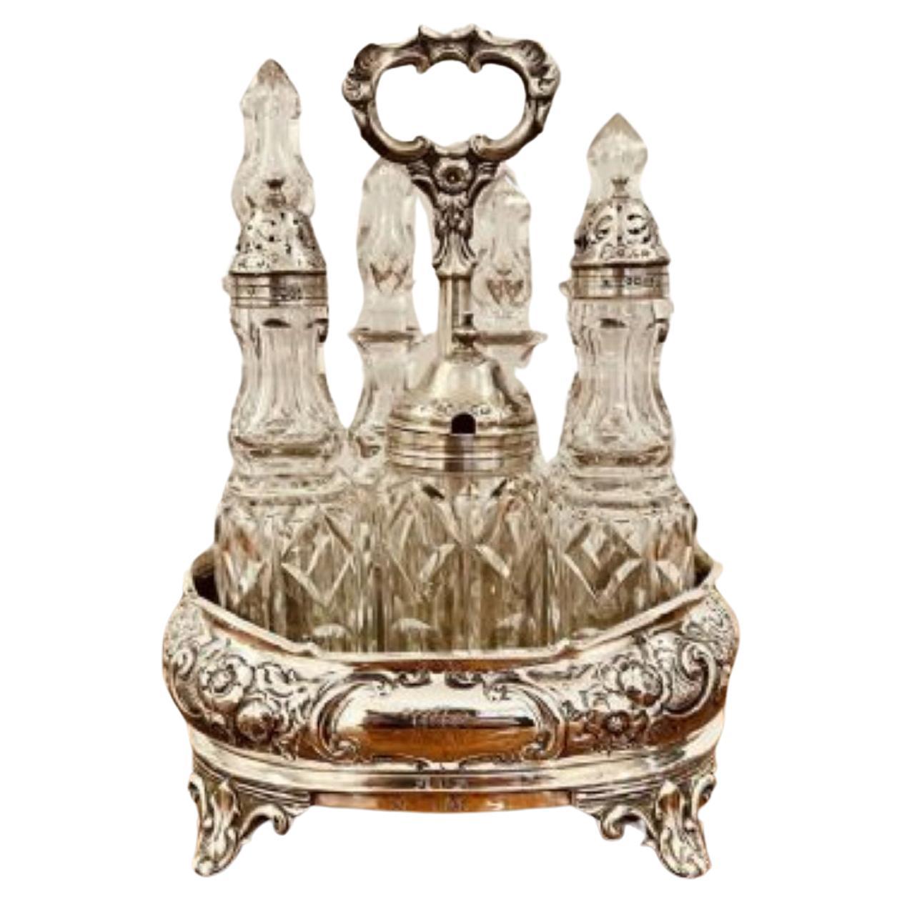 Impressive quality antique seven bottle silver cruet set For Sale at ...