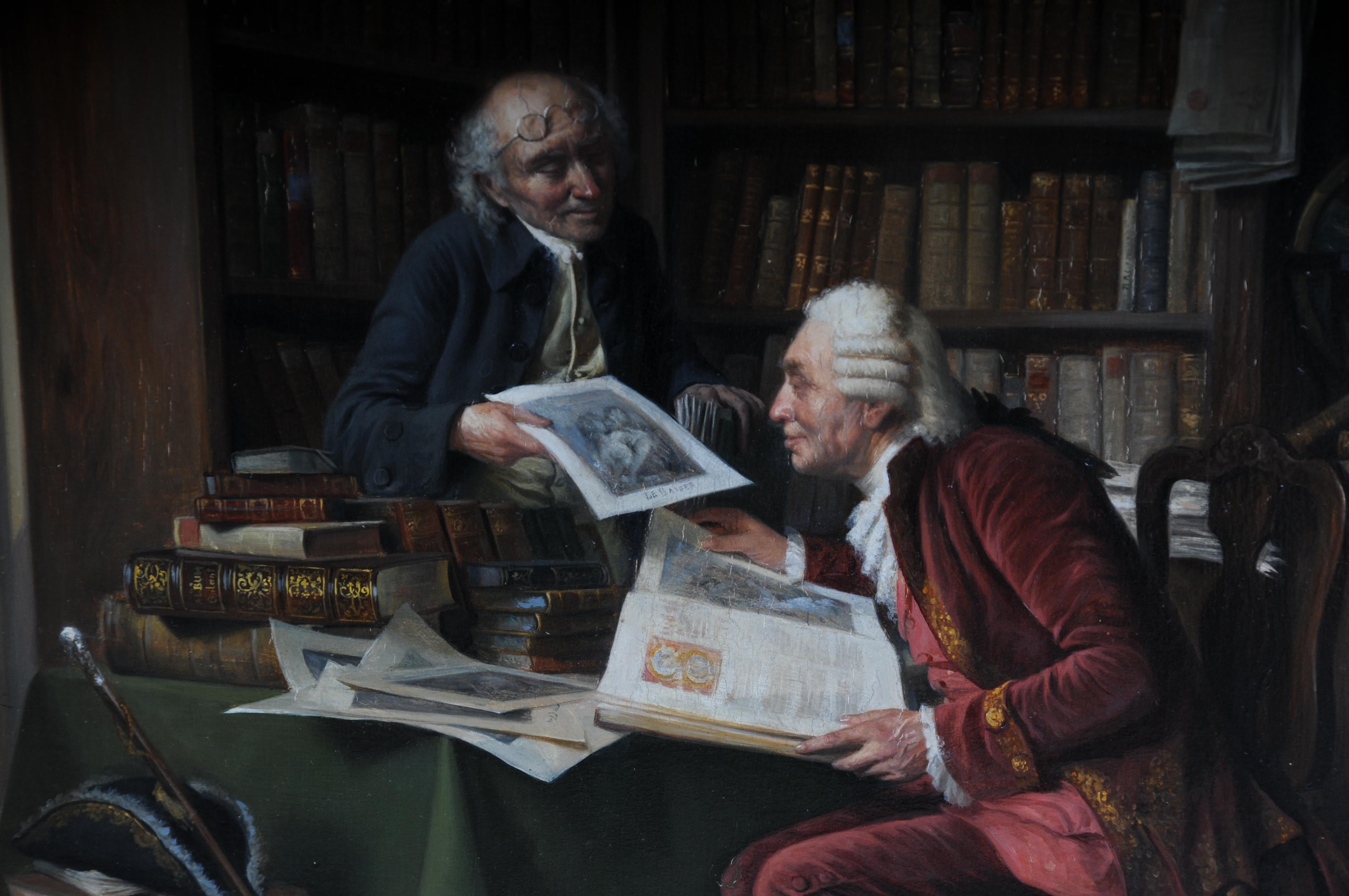 Impressive Rococo oil painting Book lovers in the library, 19th Century ...