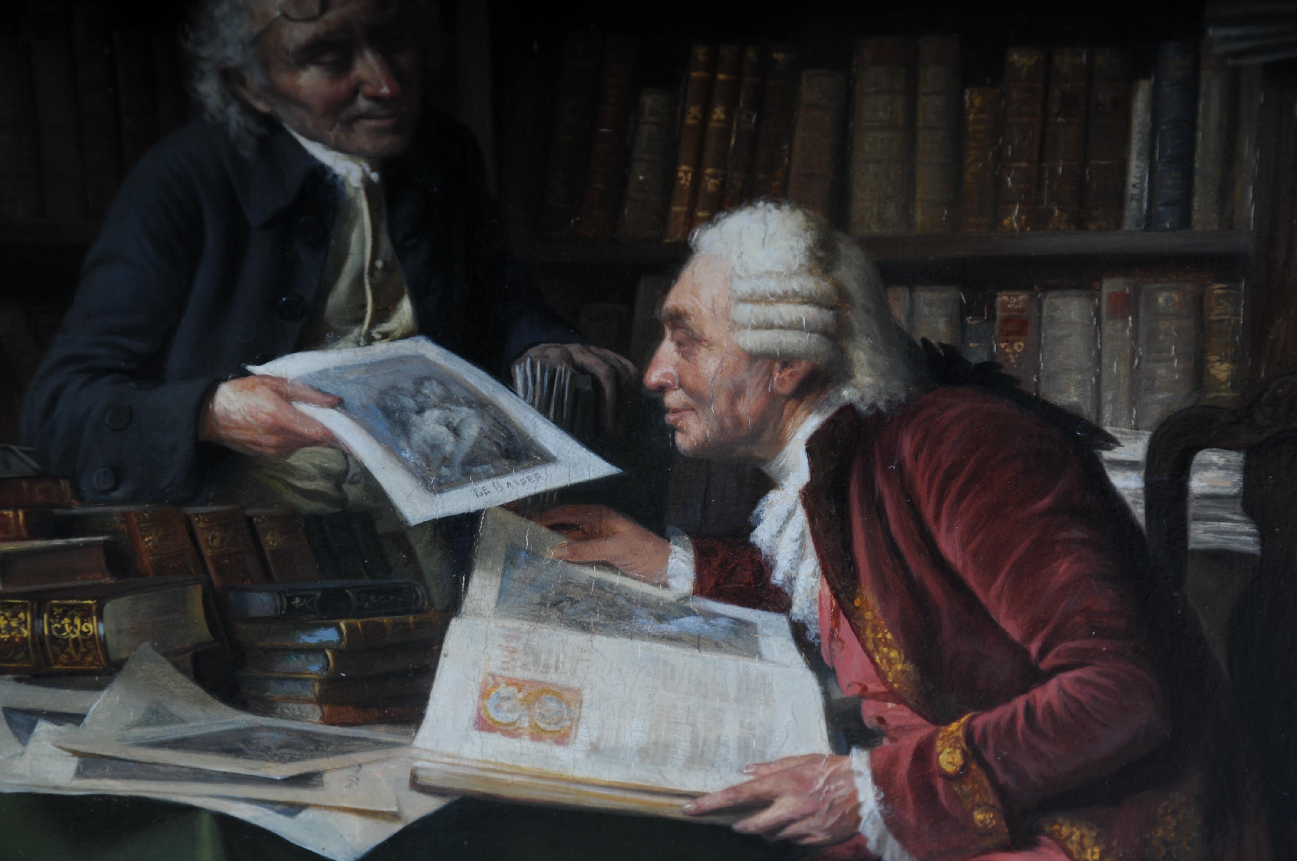Impressive Rococo oil painting Book lovers in the library, 19th Century ...