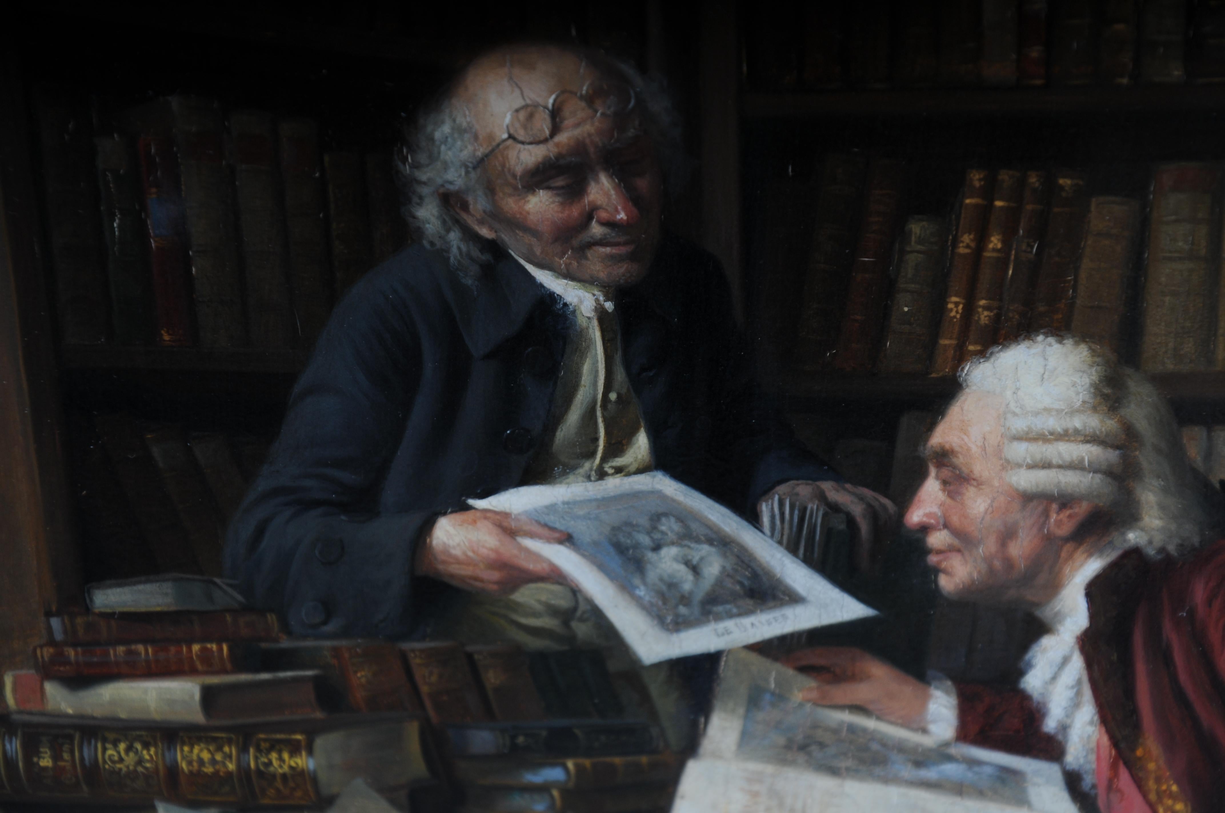 Impressive Rococo oil painting Book lovers in the library, 19th Century ...