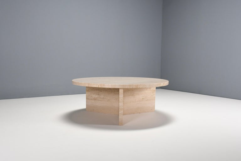 Impressive Round Travertine Coffee Table, Italy 1970s at 1stDibs
