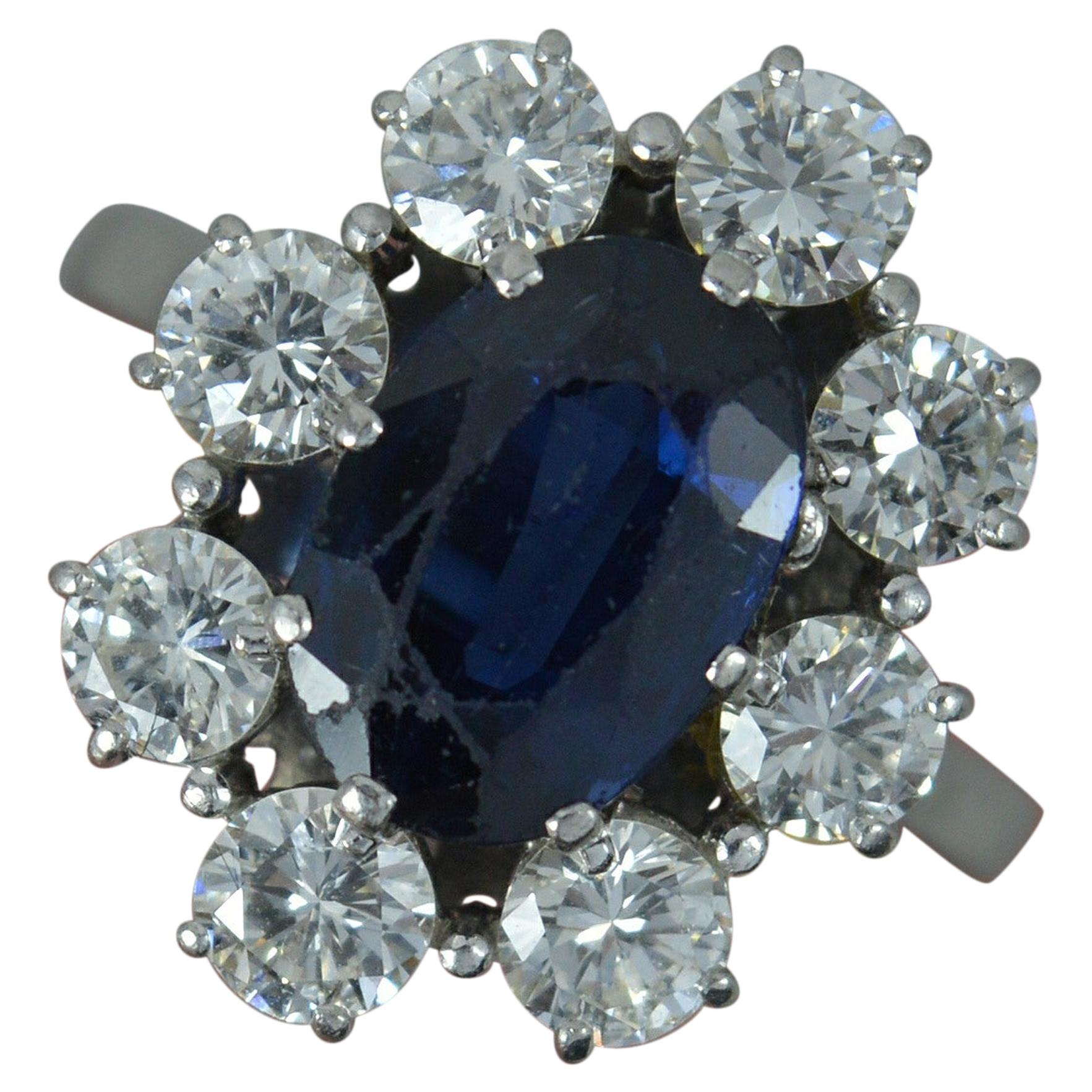 Natural Sapphire and 1.7 Carat Diamond Platinum Cluster Ring For Sale ...