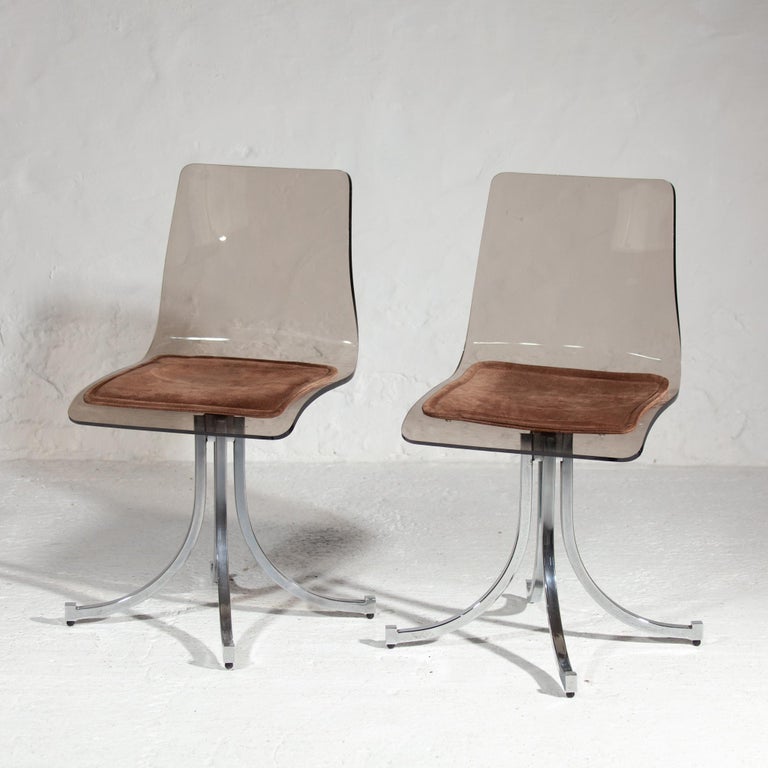 Impressive Set of Six Iconic Vintage Smoked Lucite Swivel Dining Chairs ...