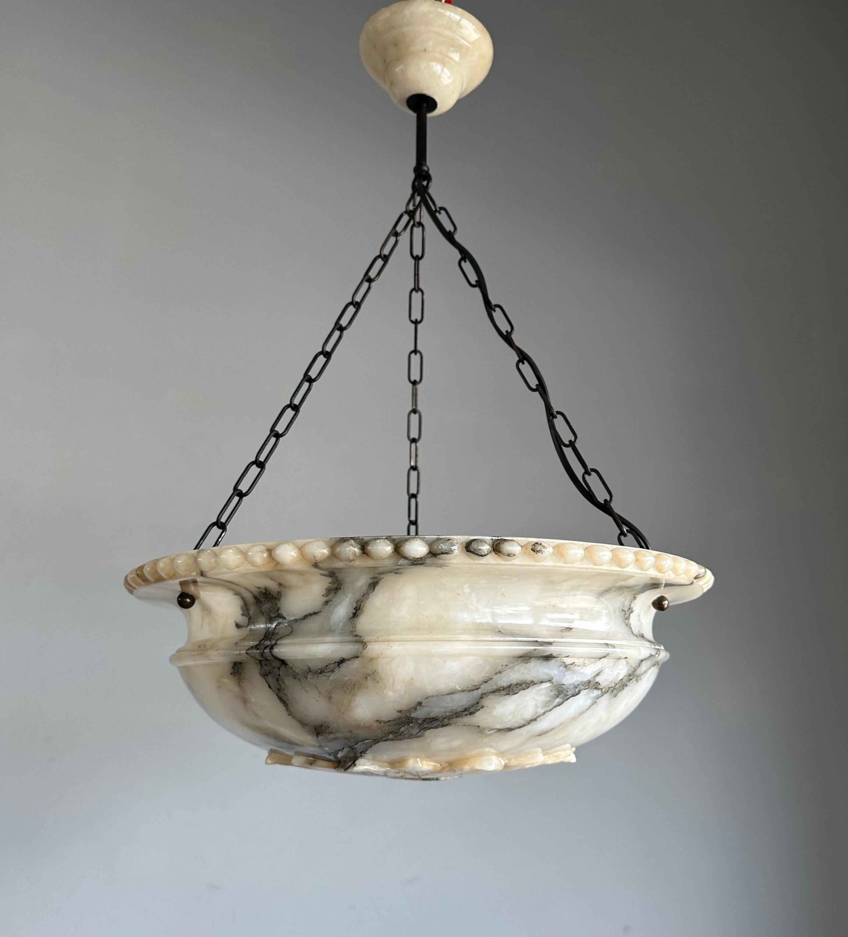 Impressive Shape Arts and Crafts White and Black Alabaster Pendant ...