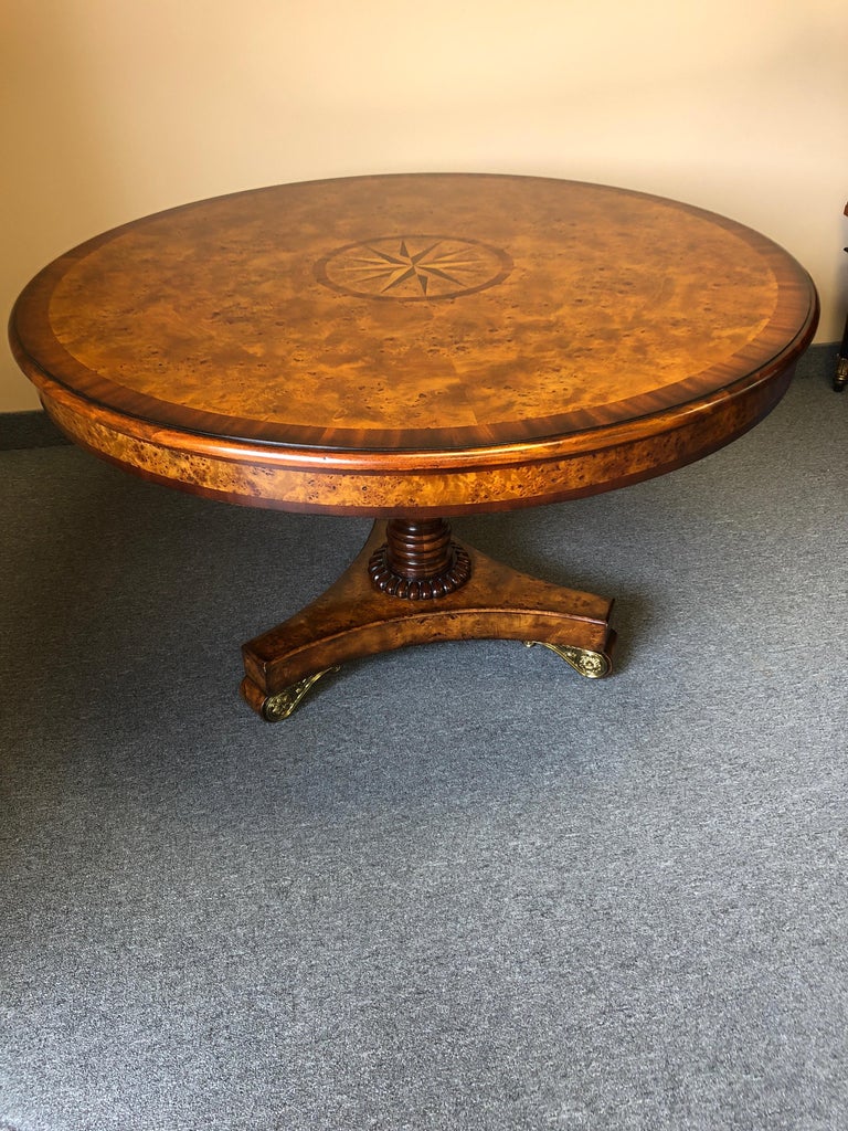 Impressive Theodore Alexander Round Burlwood Dining Table at 1stDibs