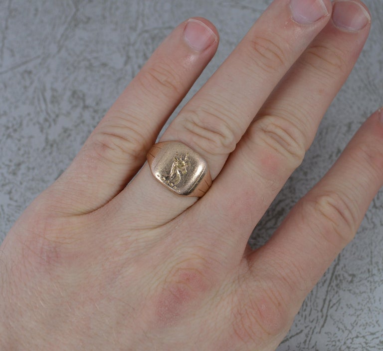 Impressive Victorian 9ct Rose Gold Stag Bust Intaglio Seal Signet Ring ...