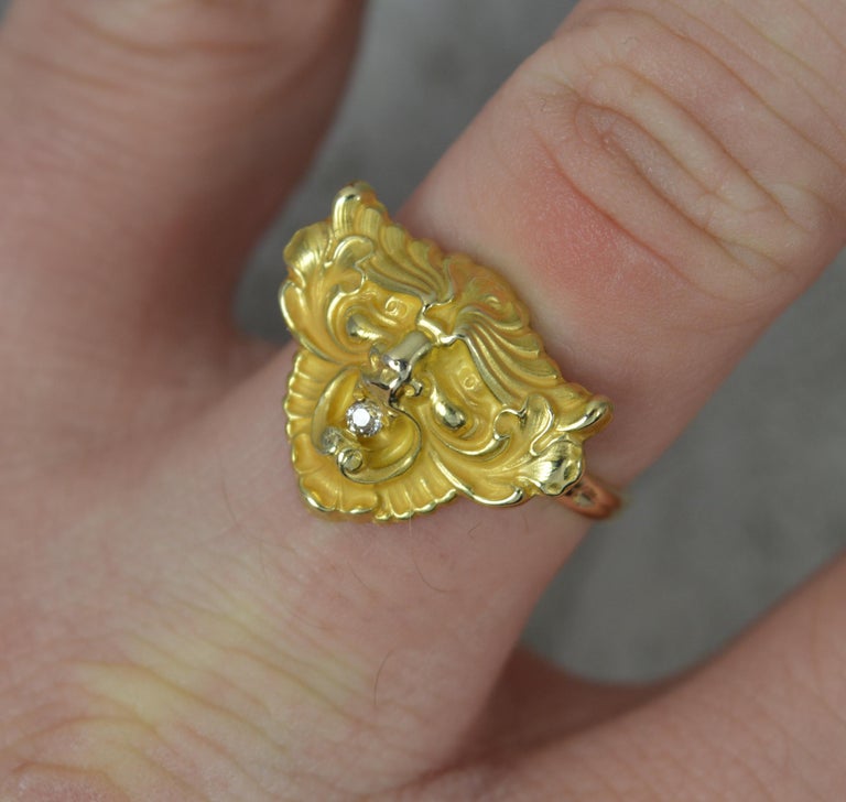 Impressive Victorian Gargoyle 15ct Gold and Diamond Signet Ring at 1stDibs