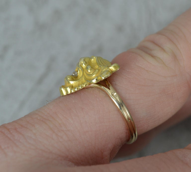 Impressive Victorian Gargoyle 15ct Gold and Diamond Signet Ring at 1stDibs