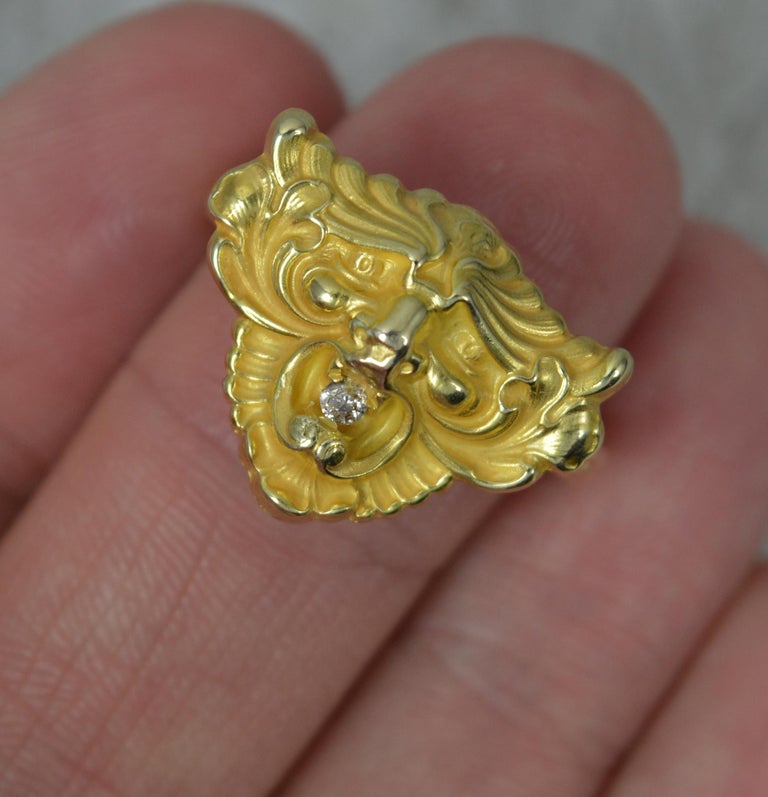 Impressive Victorian Gargoyle 15ct Gold and Diamond Signet Ring at 1stDibs