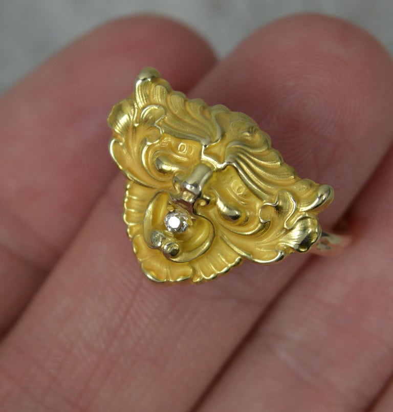 Impressive Victorian Gargoyle 15ct Gold and Diamond Signet Ring at 1stDibs