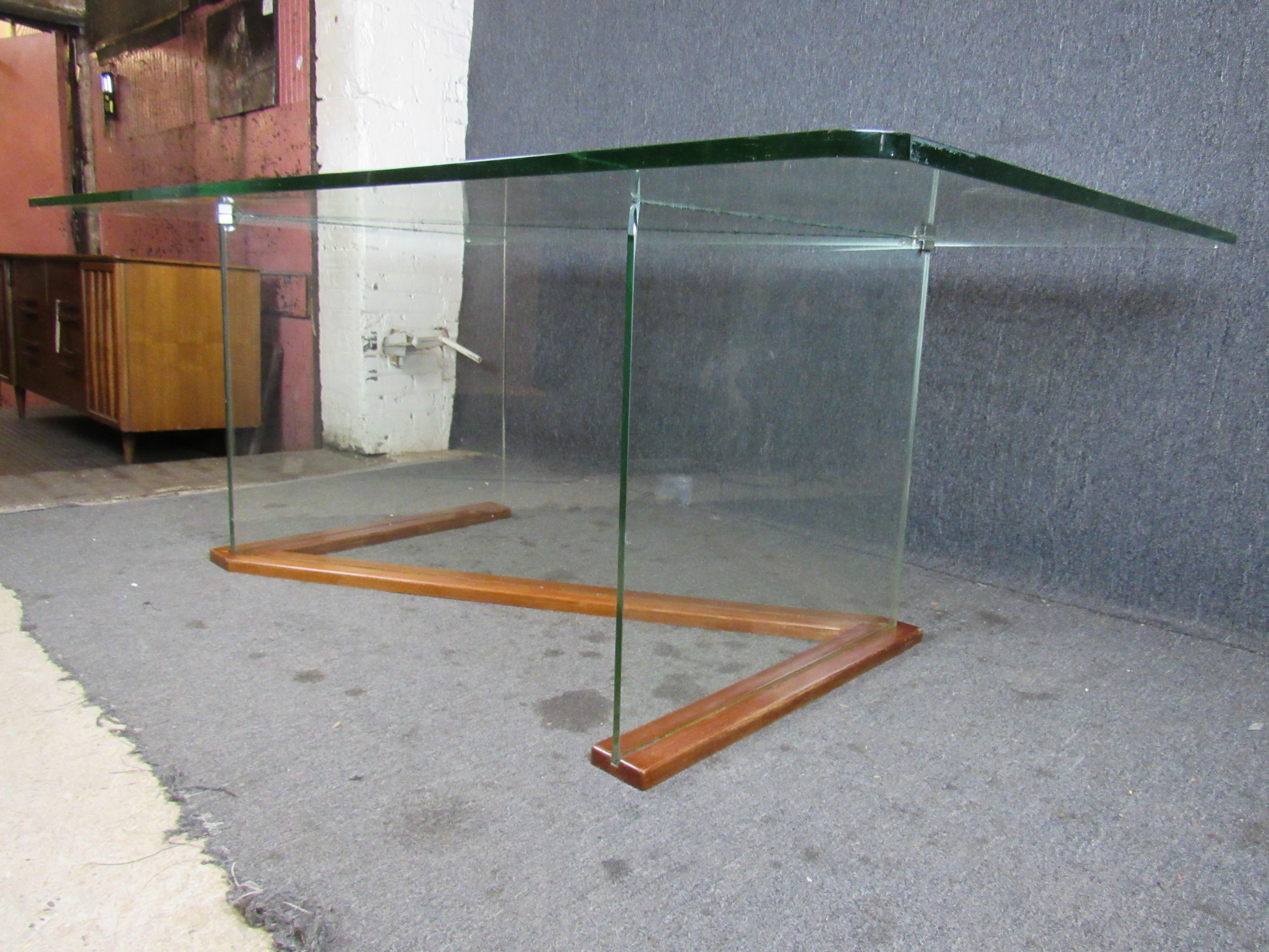 Impressive Vintage Heavy Glass Z-Base Dining Table For Sale at 1stDibs
