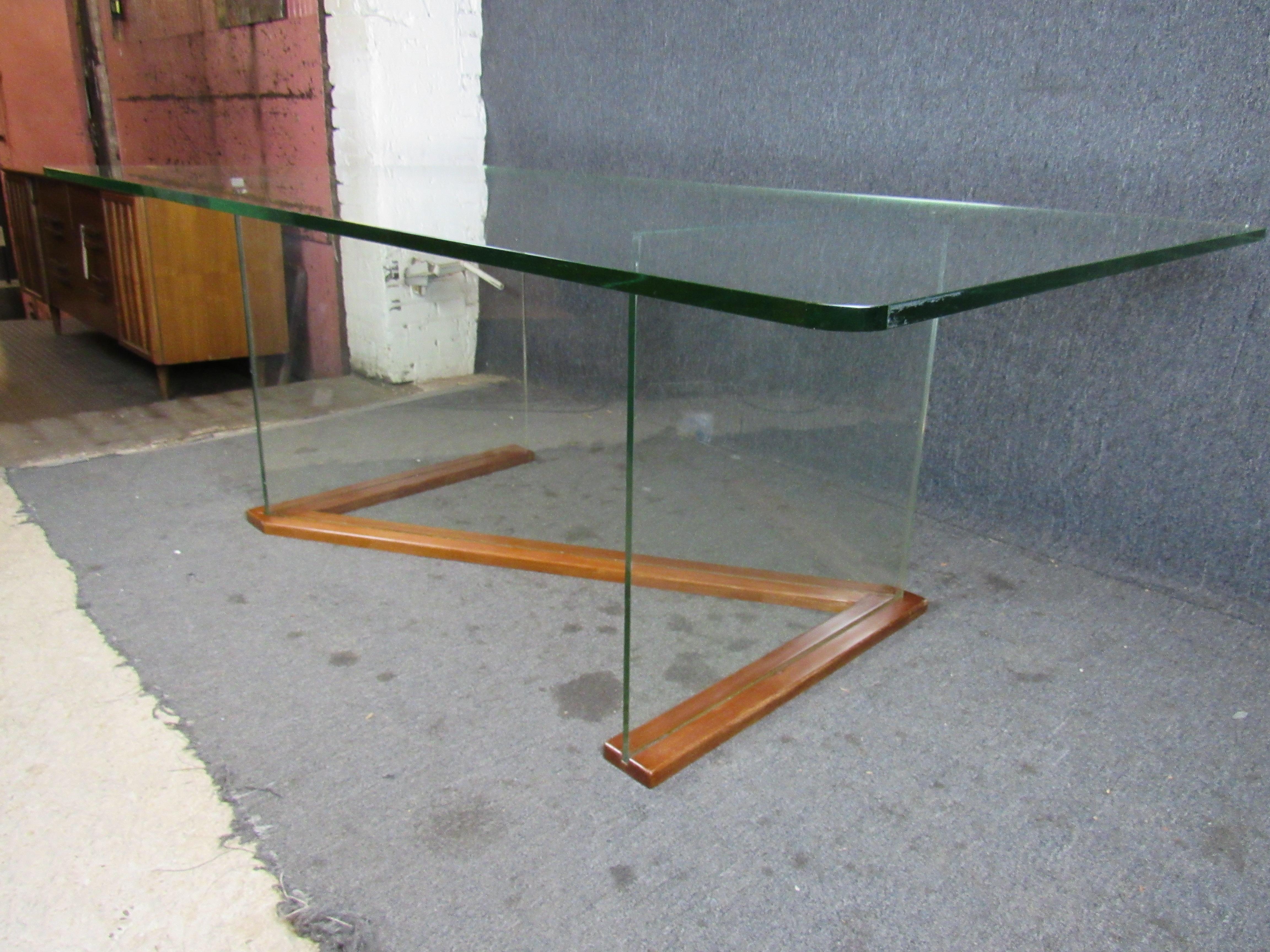 Impressive Vintage Heavy Glass Z-Base Dining Table For Sale at 1stDibs