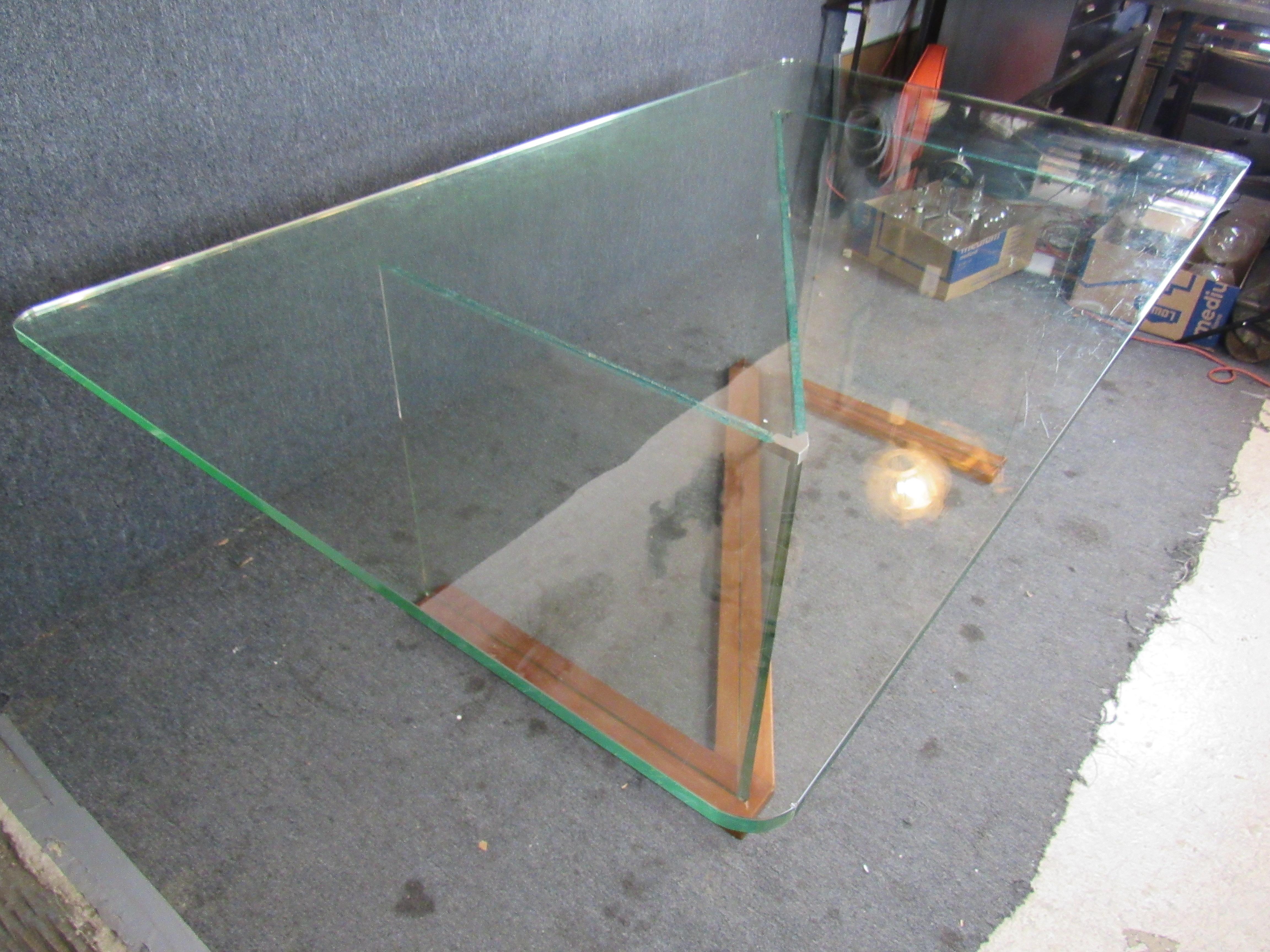 Impressive Vintage Heavy Glass Z-Base Dining Table For Sale at 1stDibs