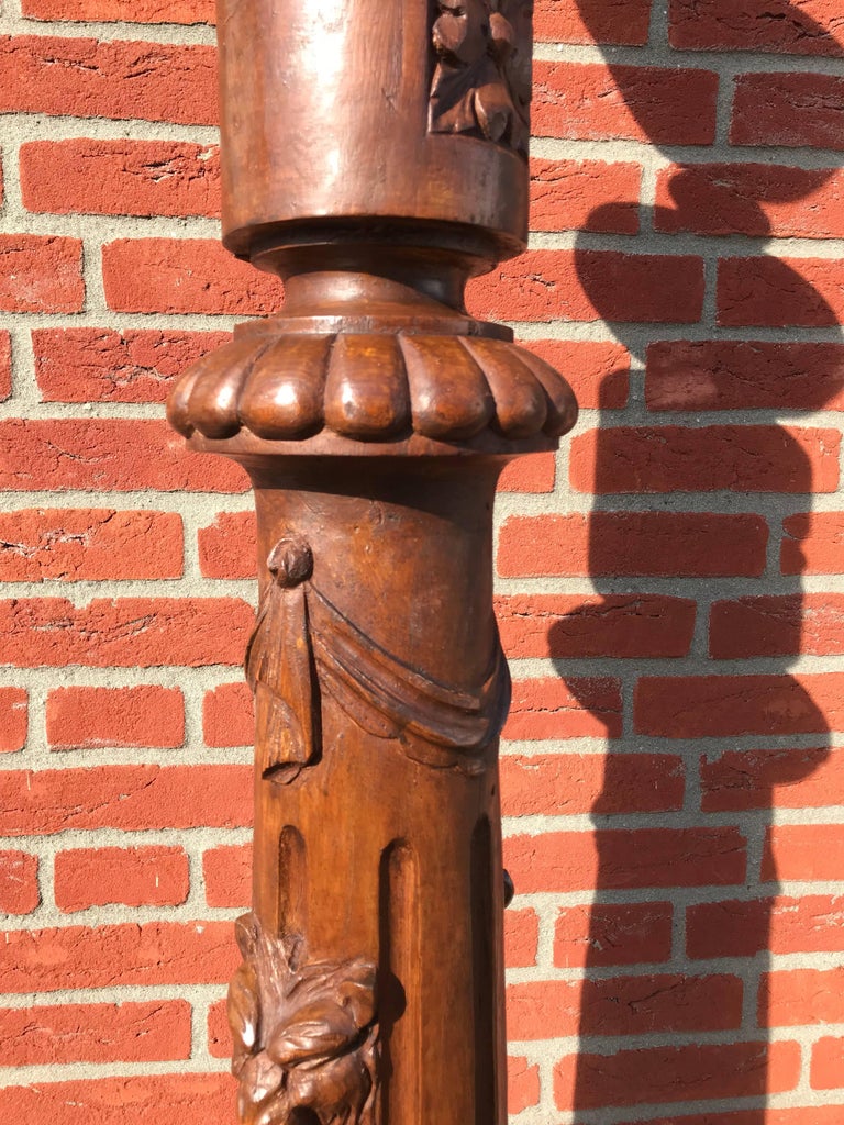 Impressive Wooden Stair Newel Post or Display Pedestal with Carved Lion ...