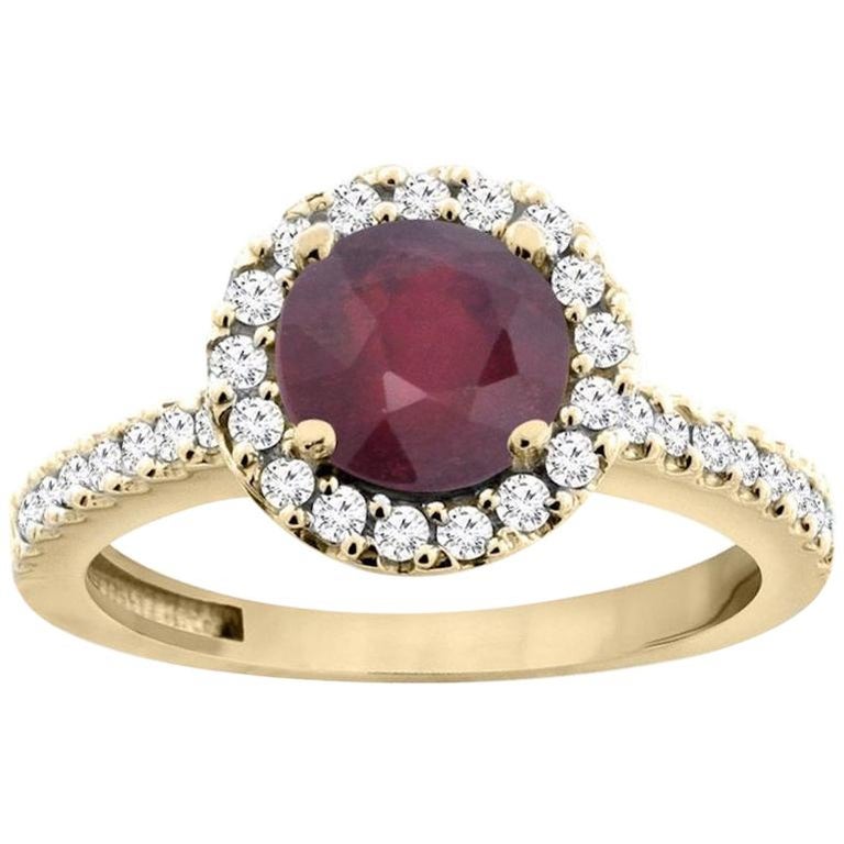 Impressive Yellow Gold Diamond Ruby Engagement Ring for Her For Sale ...