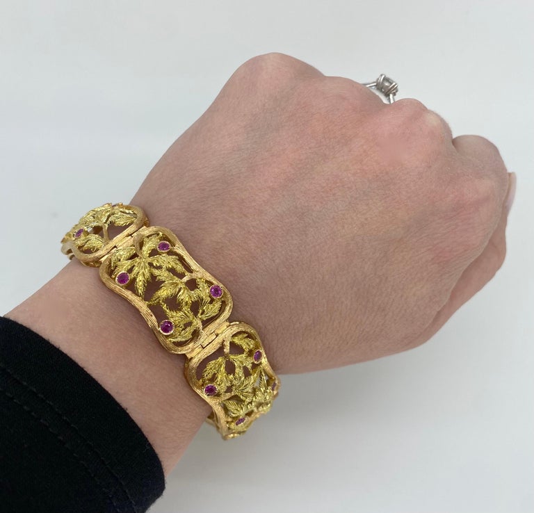 Impressive Yellow and Green Gold Bracelet Crafted with Rubies For Sale ...