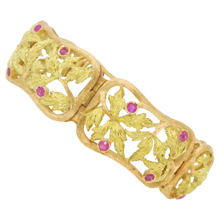 Impressive Yellow and Green Gold Bracelet Crafted with Rubies For Sale ...