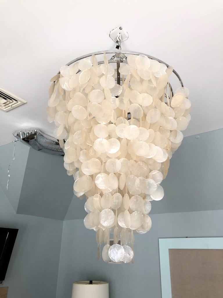 Impressively Large Glitzy Capiz Shell Chandelier For Sale at 1stDibs