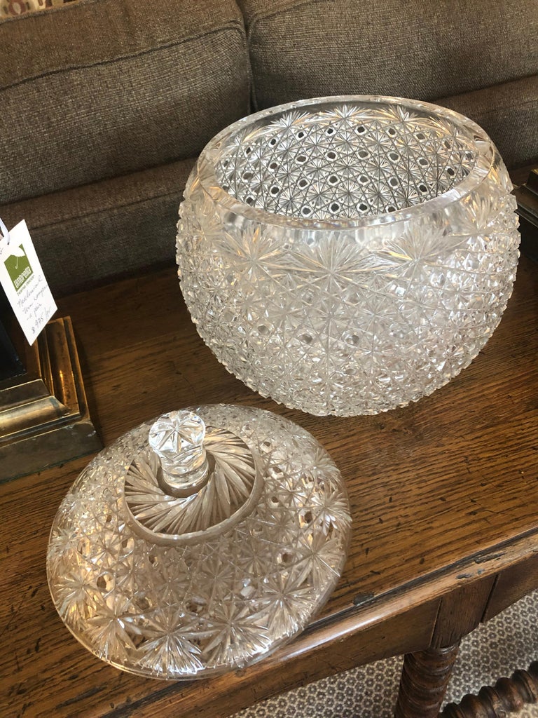Impressively Large Ornately Cut Glass Rounded Lidded Urn For Sale at ...