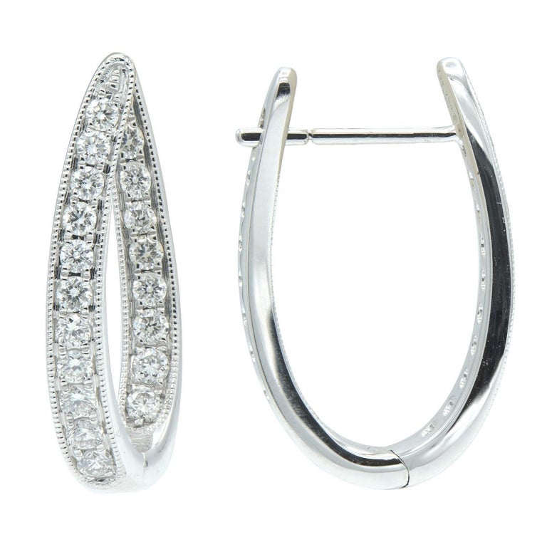 In and Out Diamond Hoop Earrings 0.65 Carats 14 Karat White Gold 3.5 ...